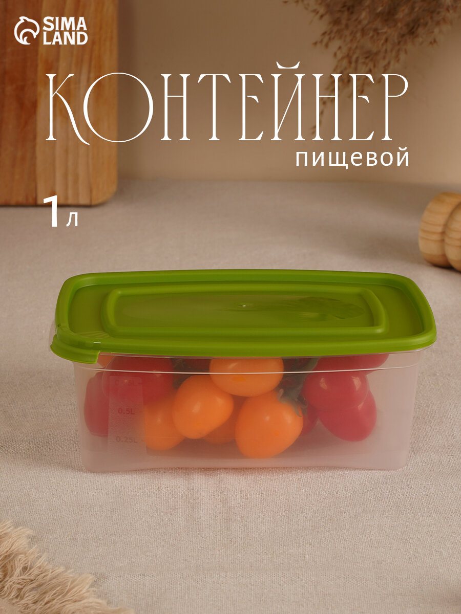 Контейнер пищевой для хранения еды «Каскад», 1 л, пластик, прозрачный, крышка микс