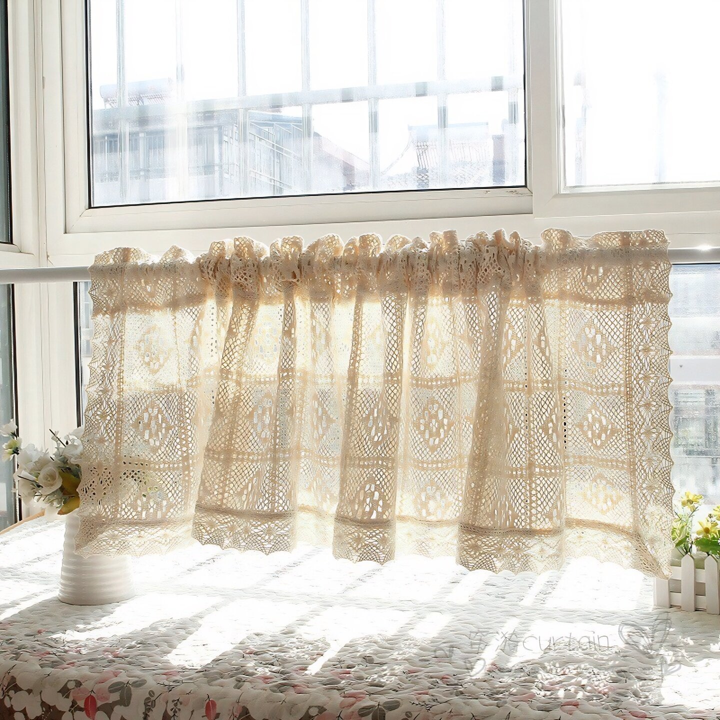 Полотно из хлопка и льна для кухонного подоконника, бежевый, 110 см ширина x 60 см высота, без сверления с клеящейся