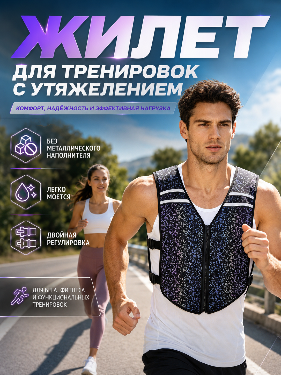 Жилет утяжелитель для тренировок, бега и фитнеса, двойная регулировка, легко моется, без металлического наполнителя