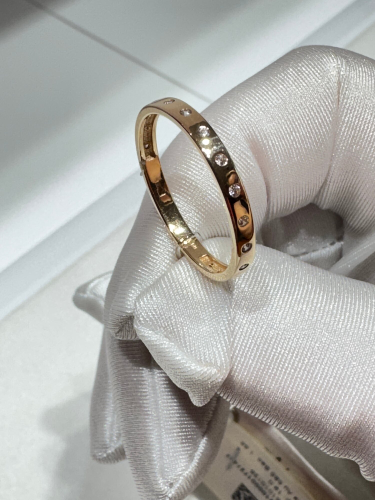 Кольцо обручальное Diamant, красное золото, 585 проба, фианит, ширина 3 мм, бесцветный — фото 1