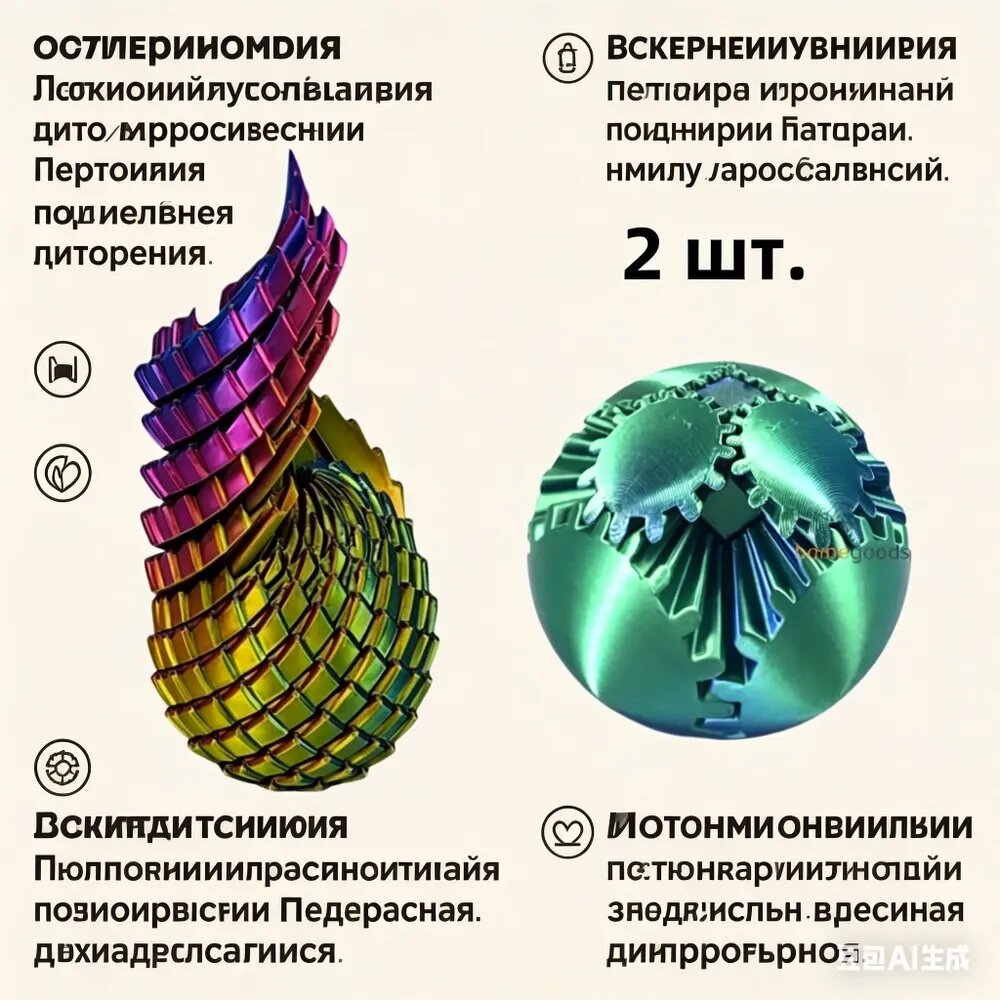 Набор антистресс шестеренчатый шар и спиральное яйцо 3D-печатное