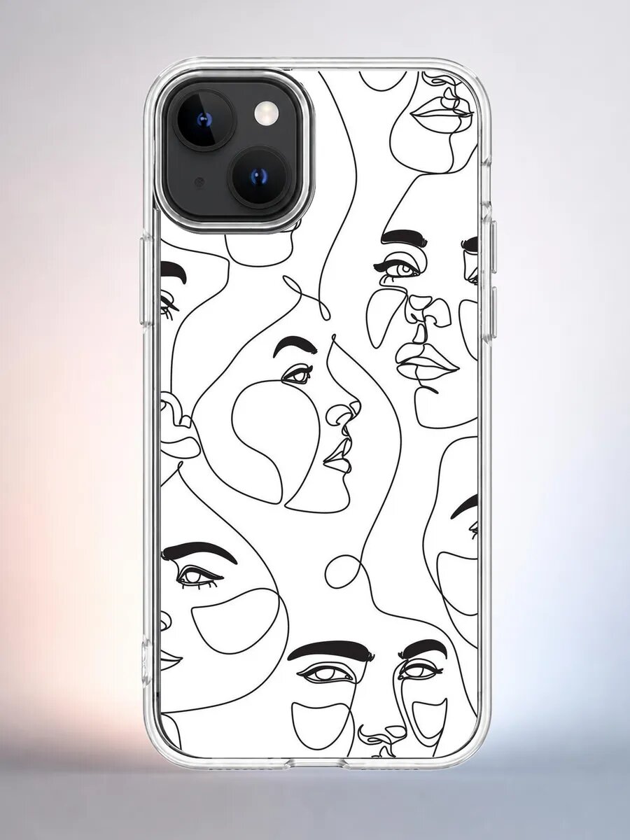 Чехол iPhone 14 лица линиями силиконовый прозрачный