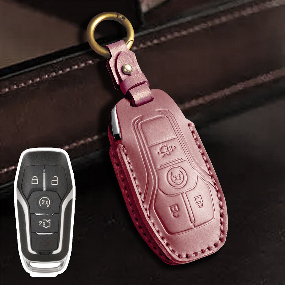 Кожаный чехол для ключей Ford 4-кнопочный совместимый с Focus Mondeo Kuga Edge Taurus - Коричневый