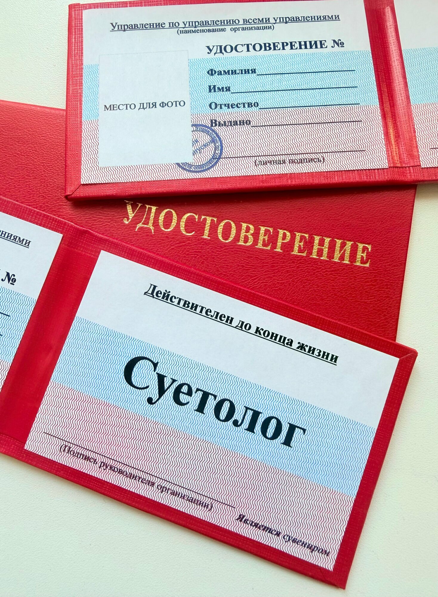 Удостоверение сувенирное ксива Суетолог