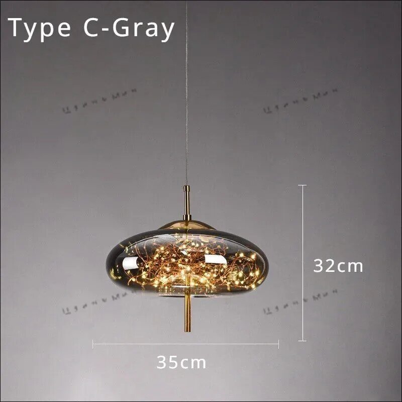 Люстра потолочная LED подвесная Type C-Gray 35x32 см для спальни, столовой, кухни