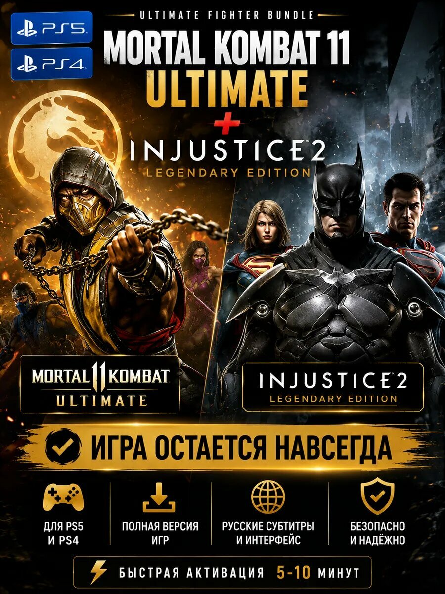 Игра MK11 Ultimate + Injustice 2 для PS5 и PS4 новый профиль в подарок