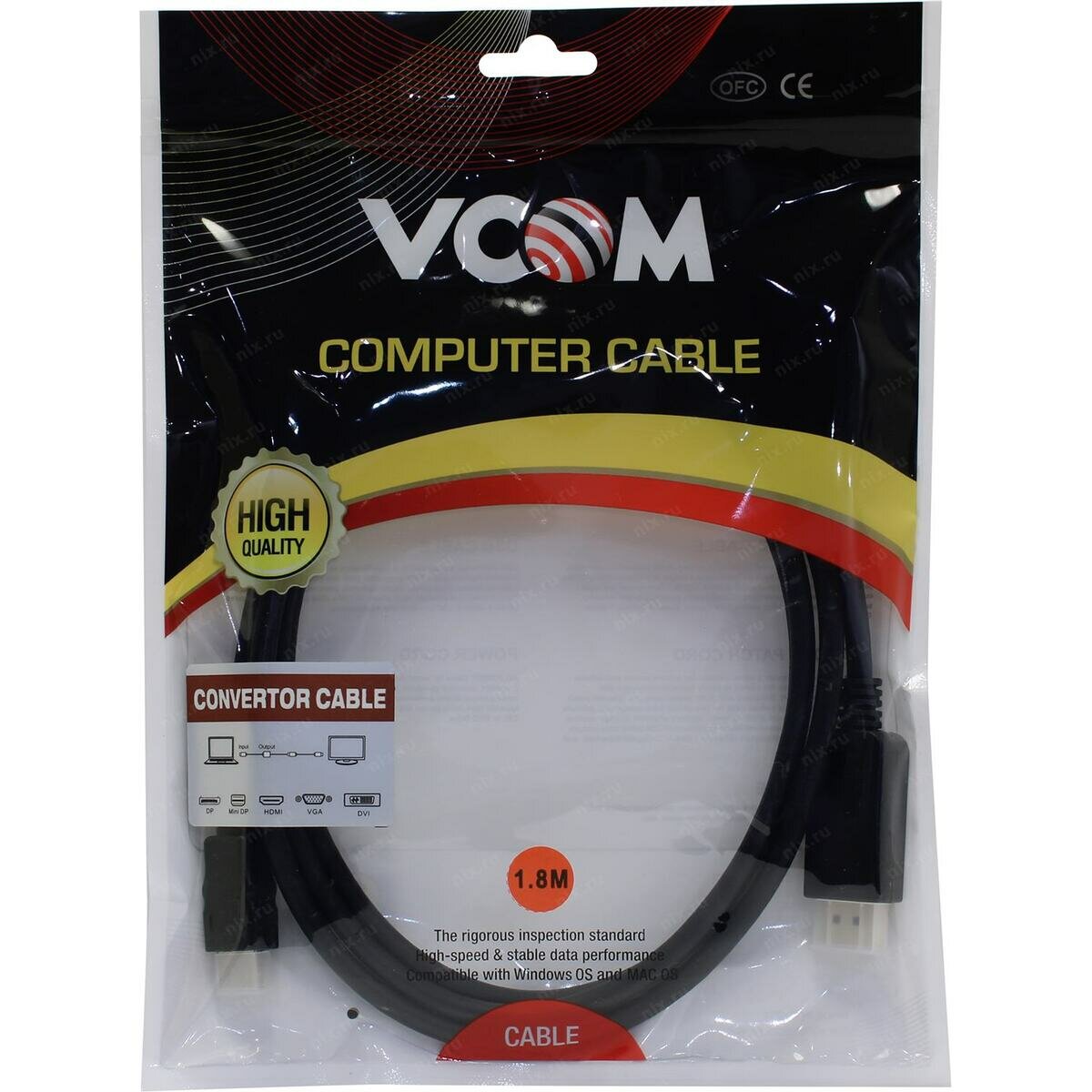VCOM CG494-B-1.8м Кабель-адаптер DisplayPort - HDMI, 1.8м — фото 1