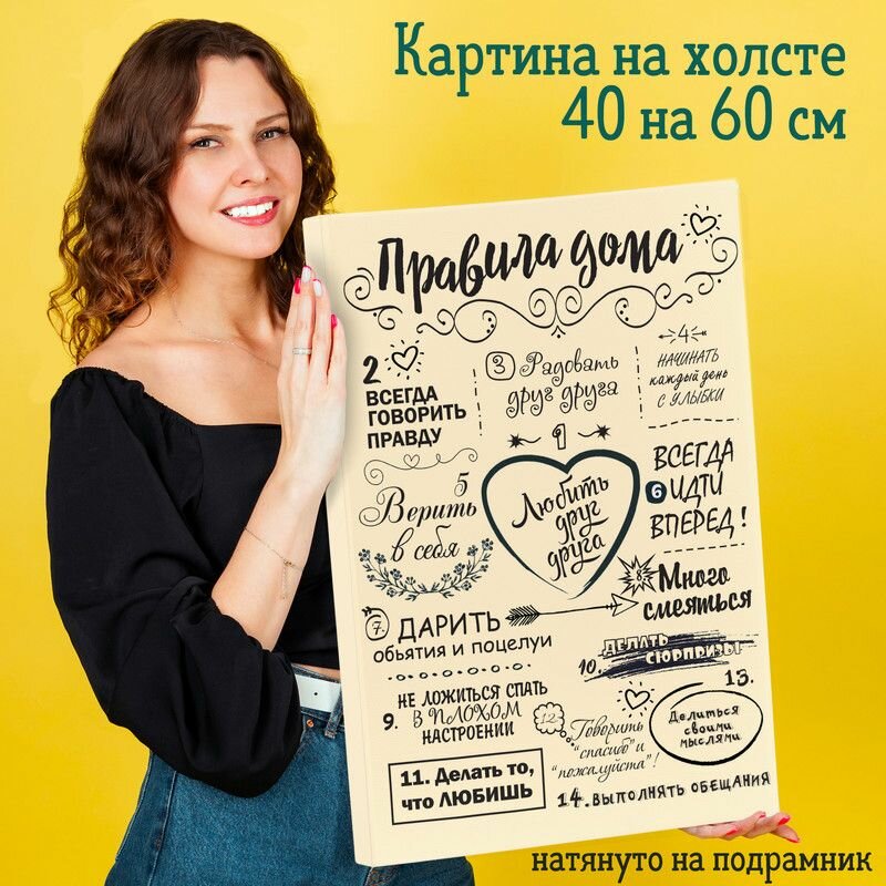 Большая картина интерьерная постер на холсте на стену 60 на 40 см Правила дома