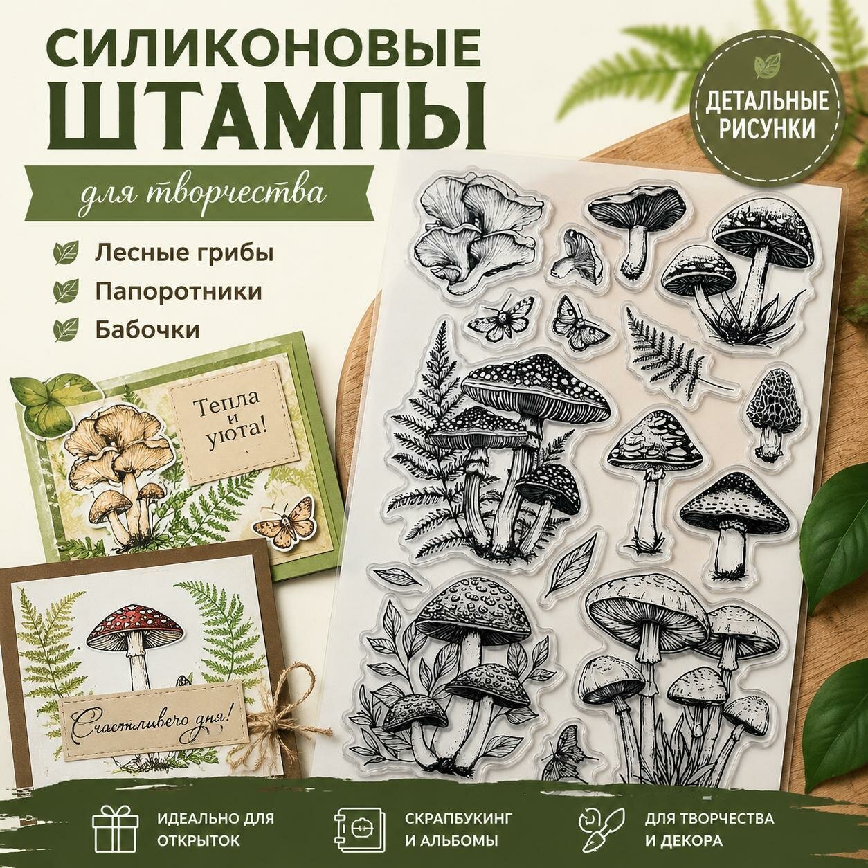 1 шт. Пластиковые прозрачные штампы для скрапбукинга, фотоальбом, декоративные грибы, 160x110x3 мм