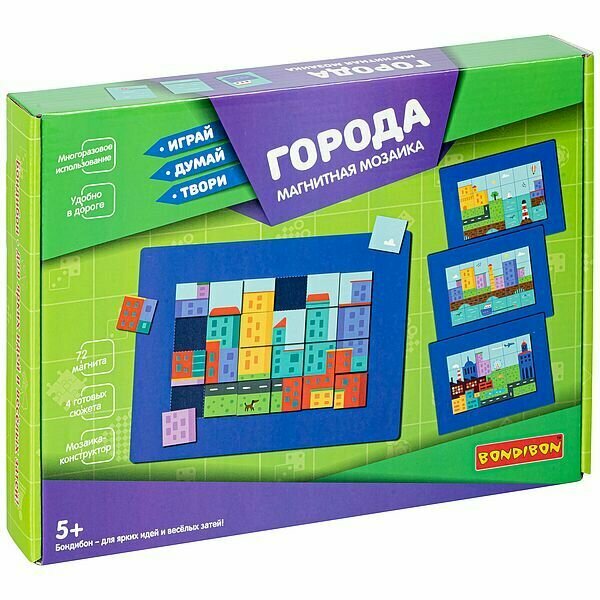 Настольная игра BONDIBON мозаика "города" магнитная 4 в 1 Играй, Думай, Твори. (ВВ4975)