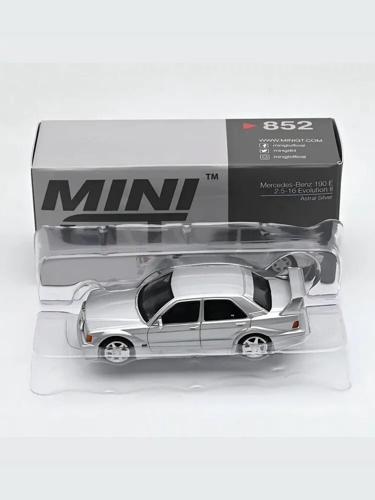 Машинка MINI GT 1/64 852 Mercedes-Benz 190E 2.5-16 Evolution II Astral Die-cast Alloy Car Model Collection Gift