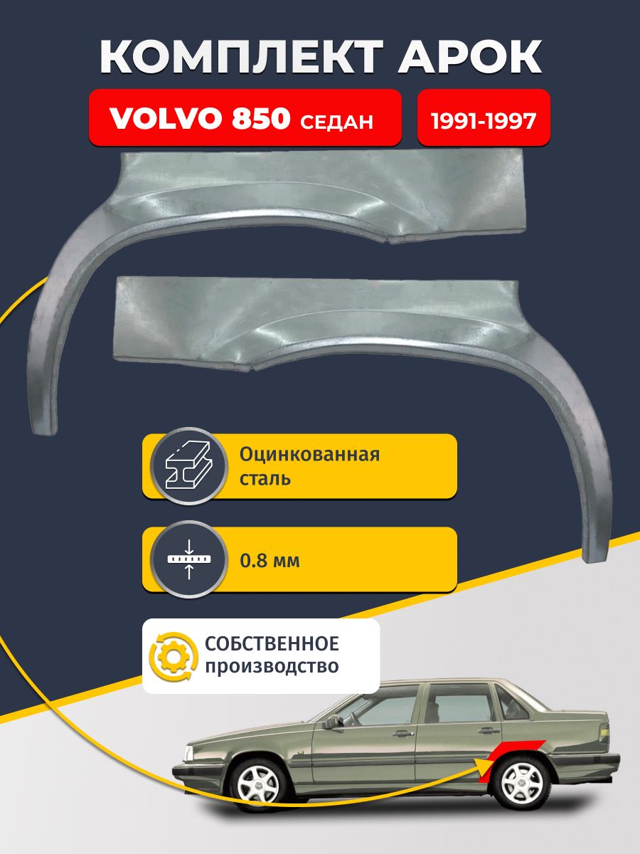 Комплект задних ремонтных арок для автомобиля (2 шт.), Volvo 850 1991-1997 седан (Вольво 850). Оцинкованная сталь 0,8 мм.