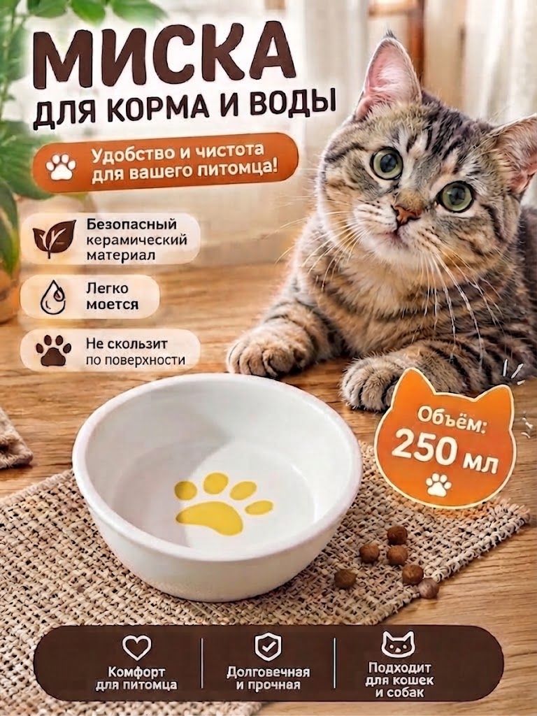 Керамическая миска для животных 250мл