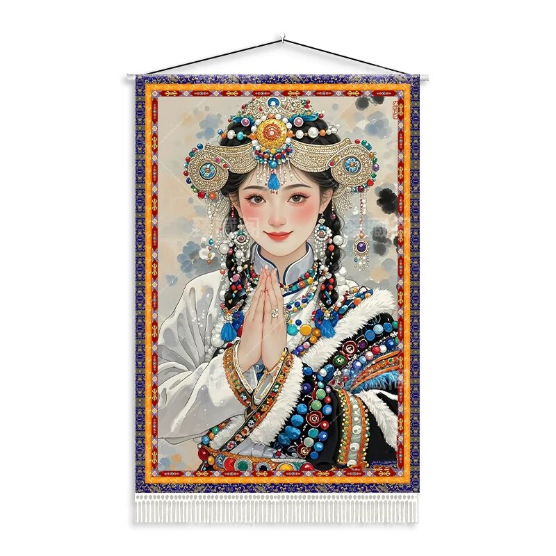Тибетский таписсари Заба Лама, богиня богатства, настенная ткань 45x65 см, декор для гостиной, отеля, ресторана