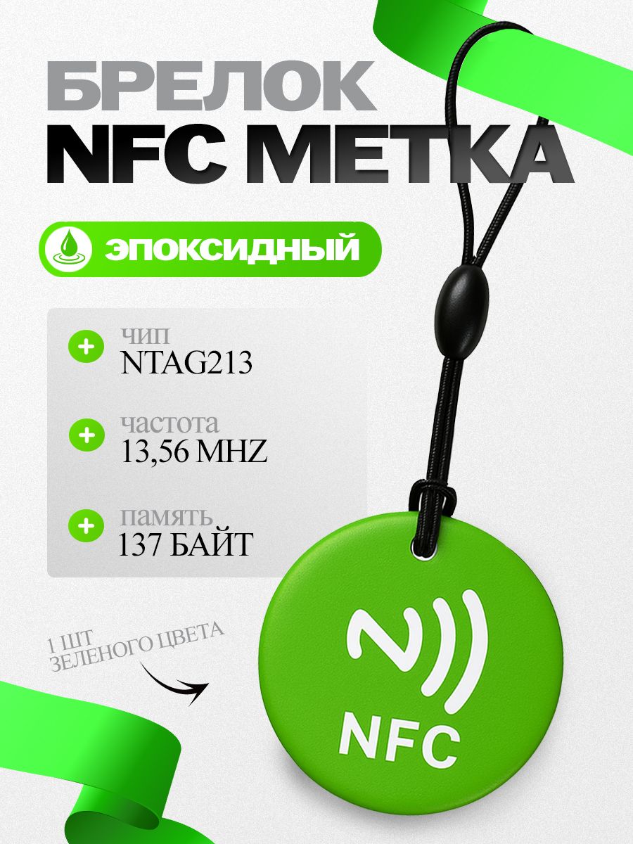 NFC метка-брелок эпоксидный для автоматизации, для amiibo, умный дом (электронная визитка) Зеленый, 1шт.
