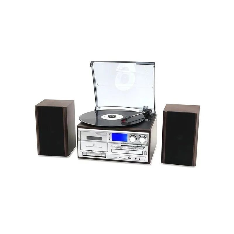 Виниловый проигрыватель для виниловых пластинок, кассет и CD с FM/AM радио (3 скорости, USB/SD-запись, AUX-вход)