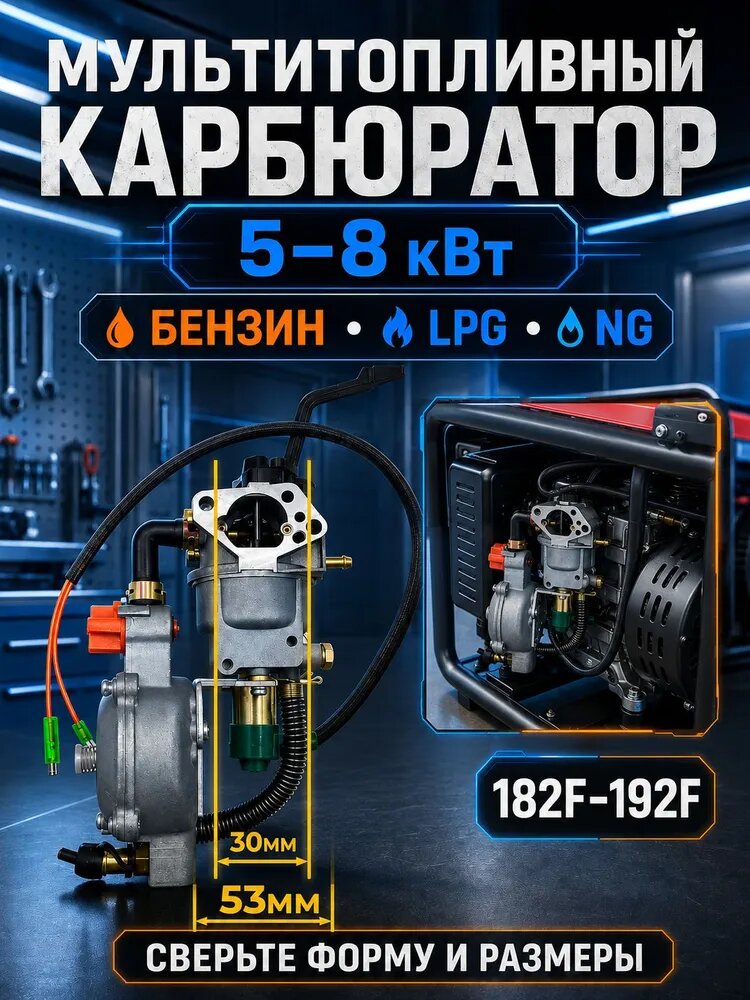 Карбюратор газ-бензин для генератора 188F GX390 190F 192F GX420, многотопливный, работает на бензине, LPG, природном газе NG, мощность 58 кВт