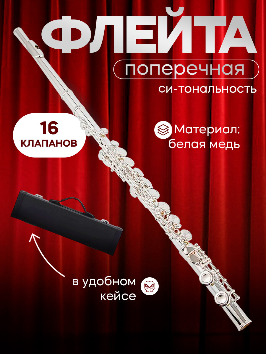 Флейта Svendsen Cuvre C, поперечная, 16 клапанов, серебристый, 67см