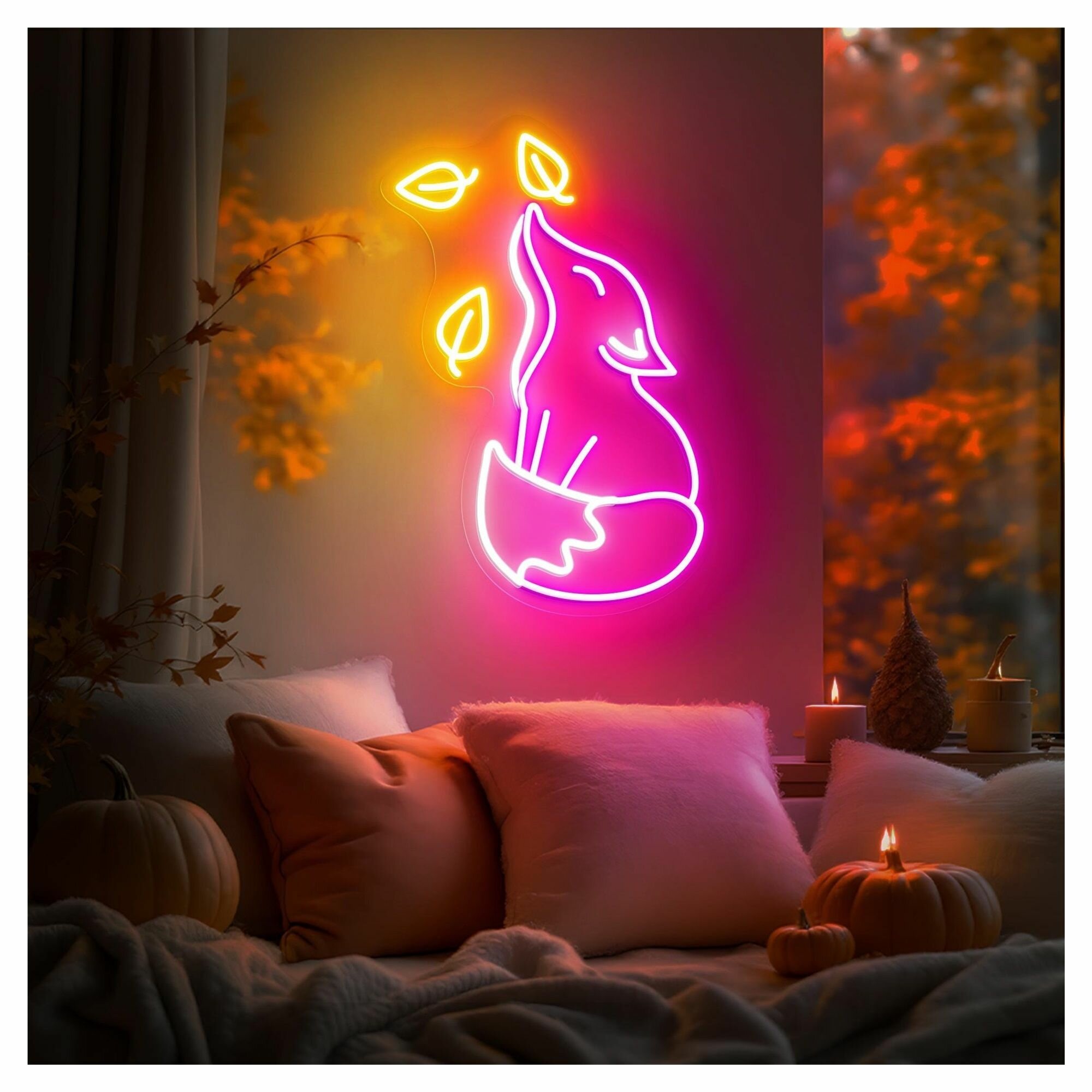 Неоновая Вывеска Лиса С Осенним Листом, 31смx47см