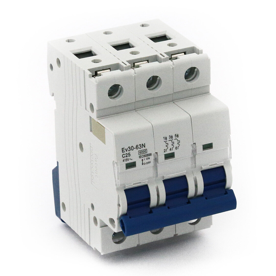 Авт. выключатель Ev30-63N 3P 6kA 25A C, нераздельный рычаг управления