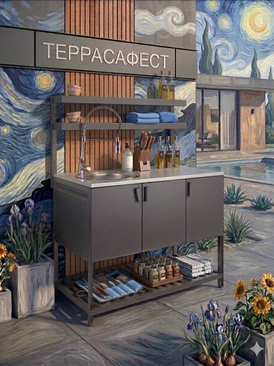 TERRASA: Набор Садовой Кухни - Мойка с Полкой - Уличная Модульная Кухня