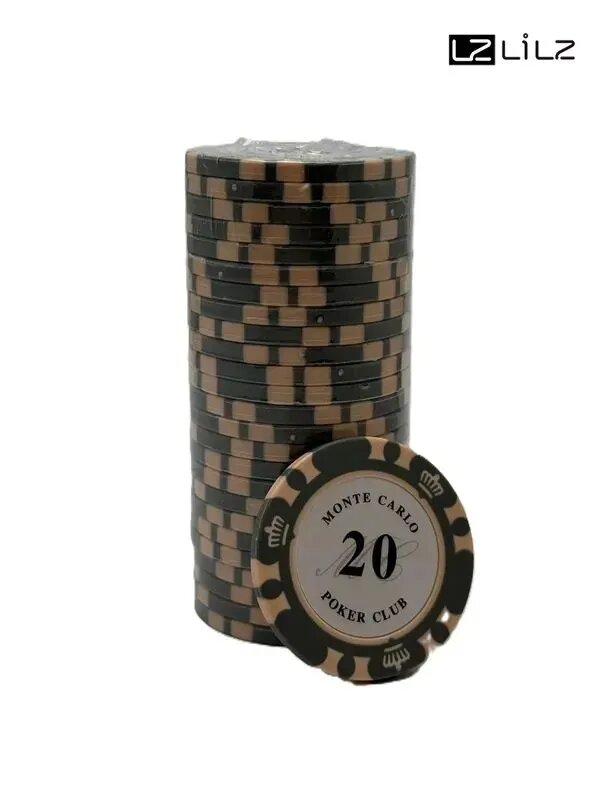Набор для покера Monte Carlo 20 номинал, фишки для игры в покер, пластик/металл, коричневый