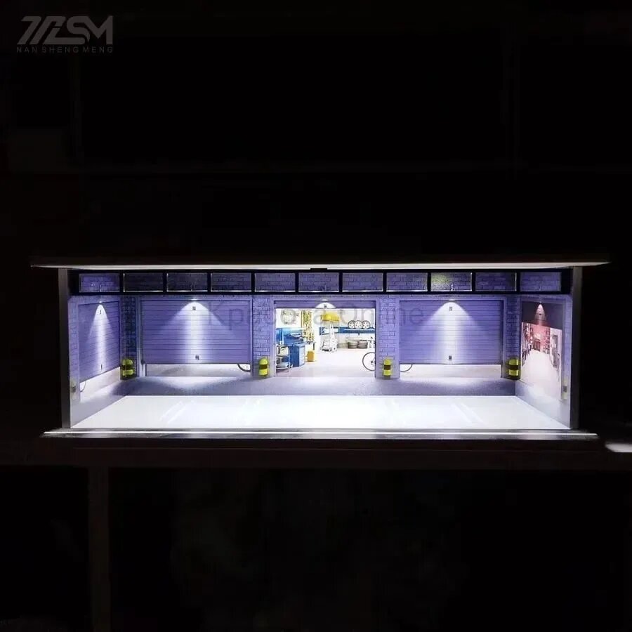 Диорама гараж MoreArt Porsche с подсветкой для машинок для моделей 1:64. Игрушечный гараж, парковка для машинок