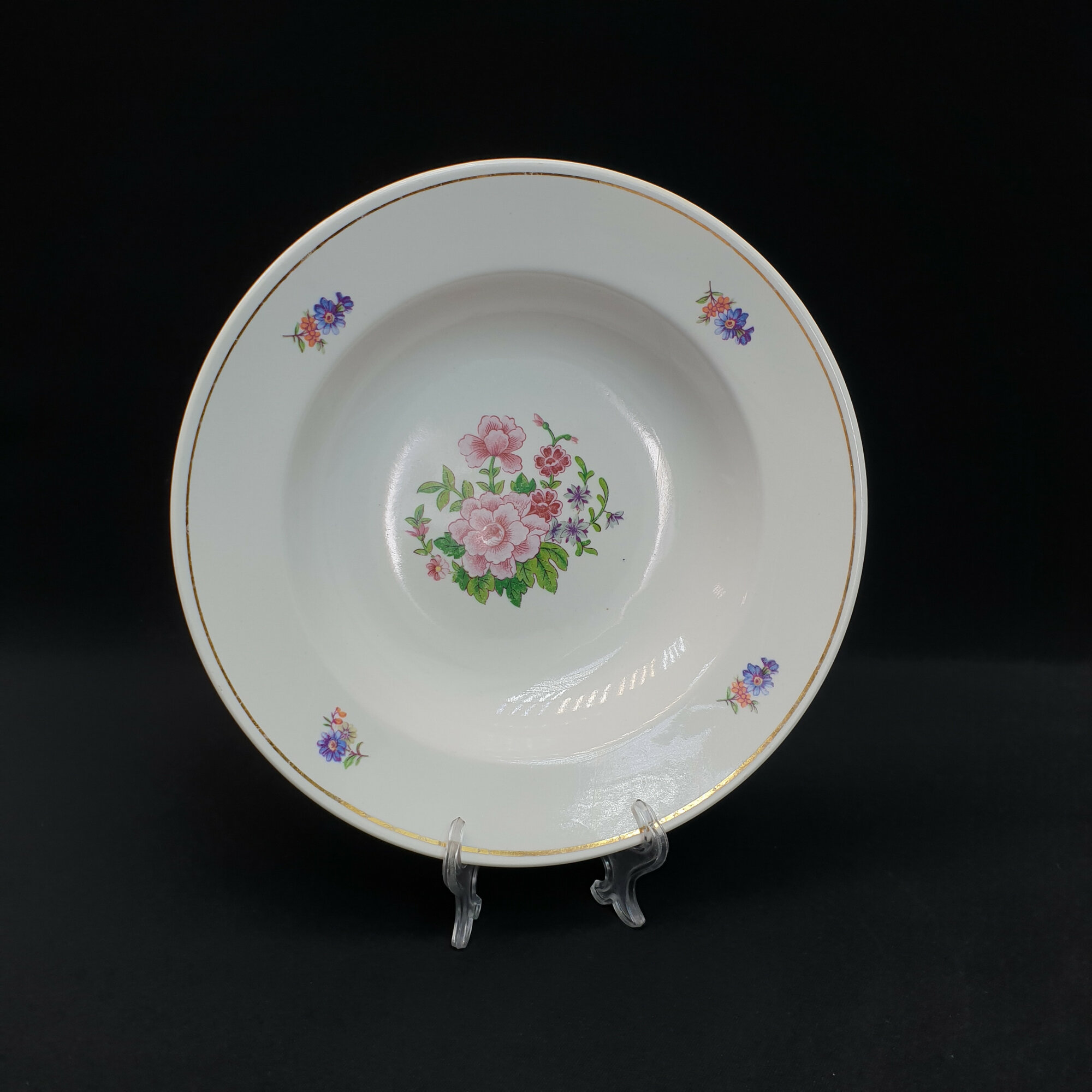 Винтажная суповая тарелка Чайка, фарфор деколь золочение 24 см, СССР