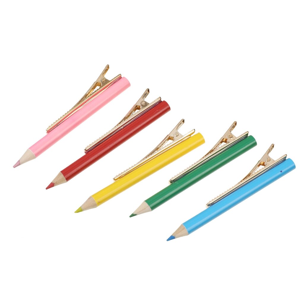 5 цветных карандашей, заколки для волос, цветные