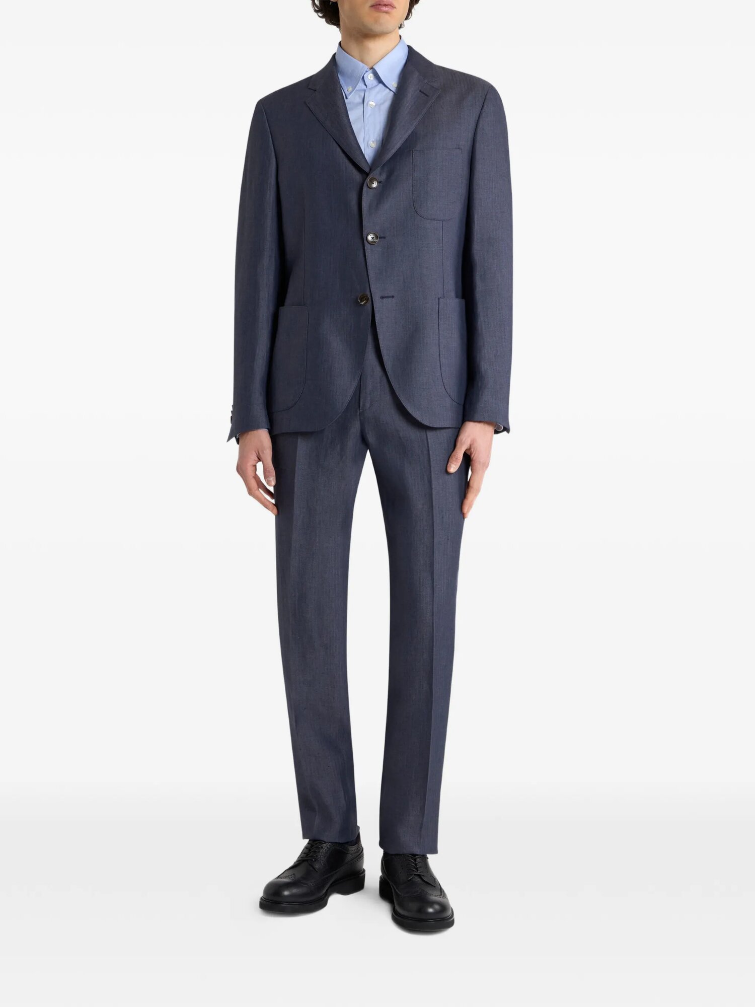 Куртка ETRO Chevron single-breasted linen jacket, размер 56, синий — фото 1