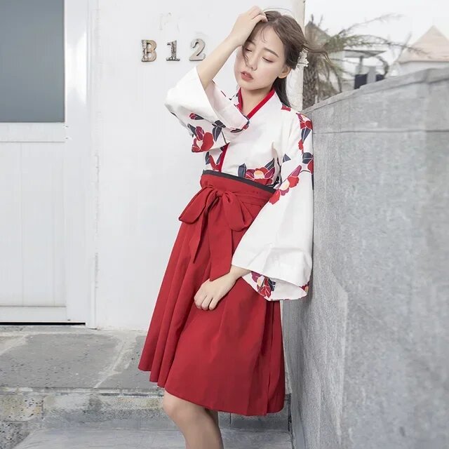 Женское платье-кимоно с цветочным принтом, хлопок XXXL, Red Short Set