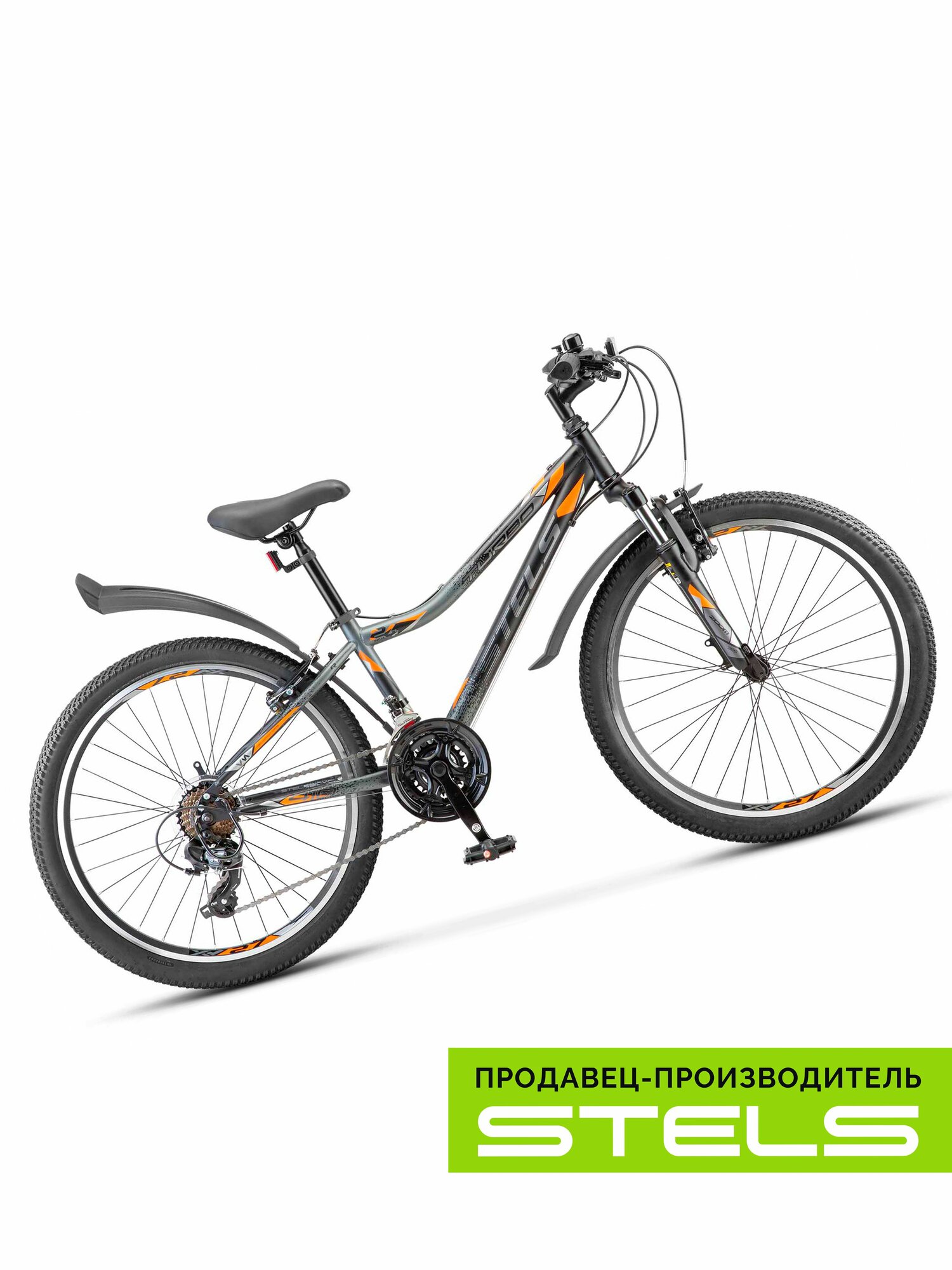 Подростковый велосипед STELS колёса 24 Турбо 410 V рама 12" Черный/Серый/Оранжевый