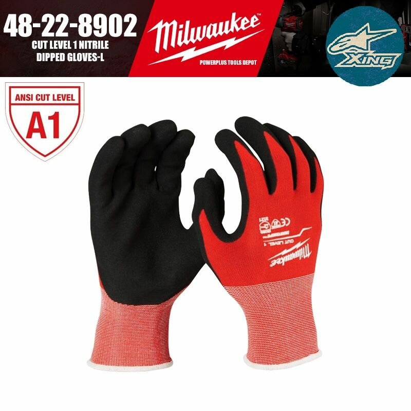 Эксклюзивные перчатки Milwaukee с нитриловым покрытием и уровнем защиты от пореза 1, модели 48228901 48228902 48228903