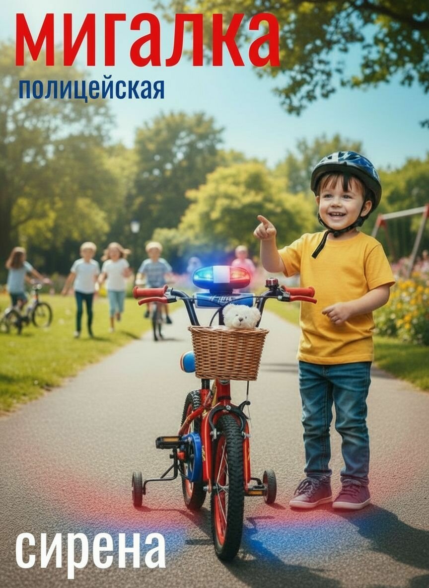 Полицейская мигалка сирена-гудок для велосипеда со светодиодами