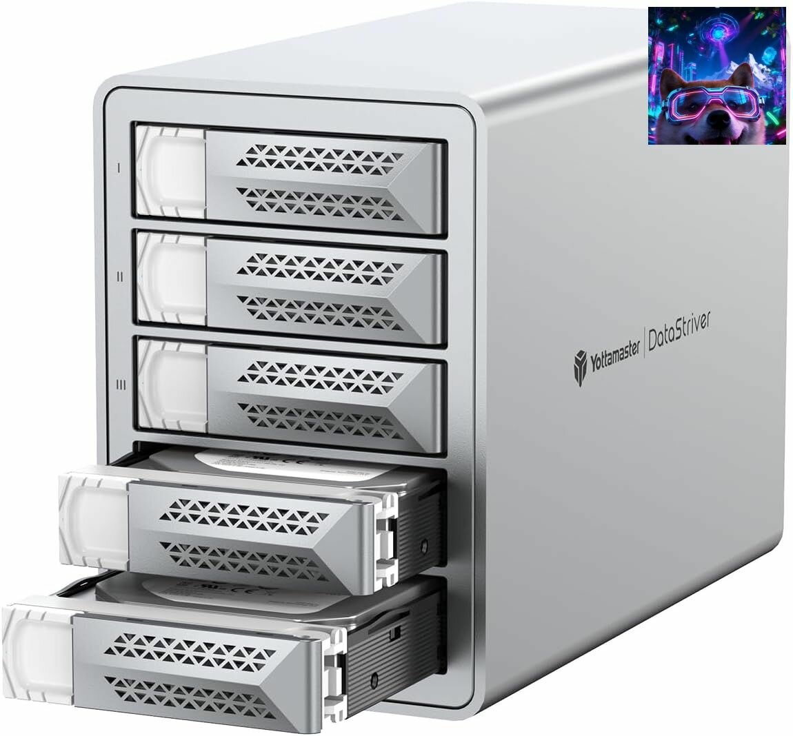 Yottamaster Внешний RAID массив 5 бай VN500RU3 USB 3.0, поддержка до 120 ТБ (5x24TB), Подходит для интер