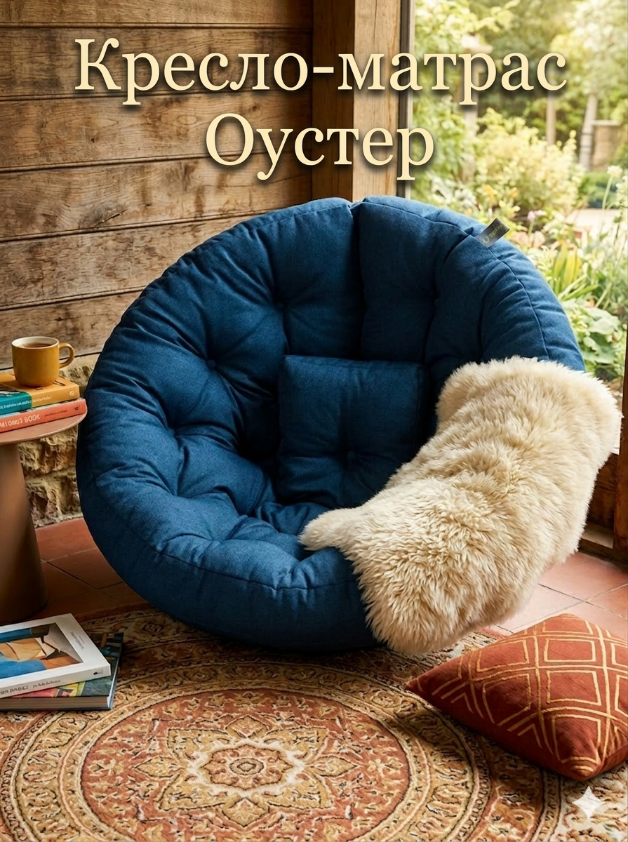 Кресло-матрас Пуффбери «Оустер» (Футон), размер большой, Жаккард Черничный