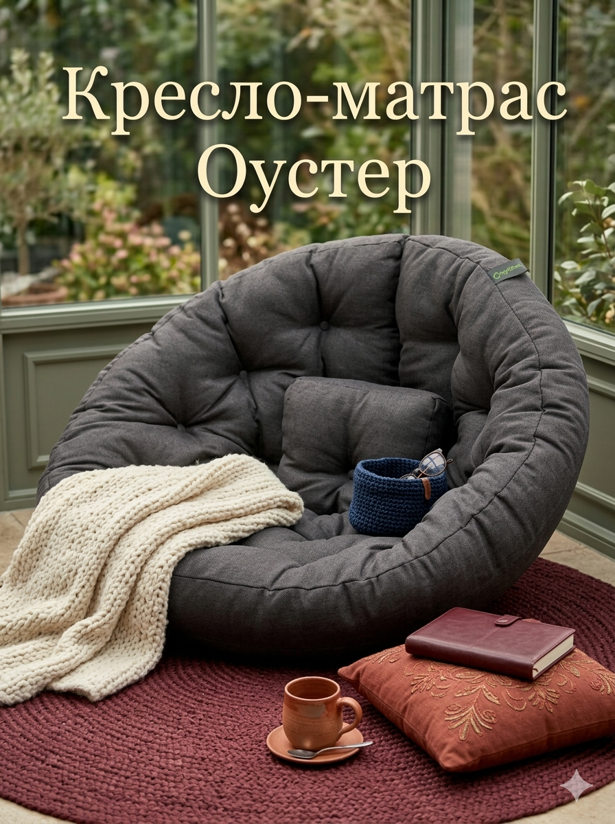 Кресло-матрас Пуффбери «Оустер» (Футон), размер большой, Жаккард Угольный