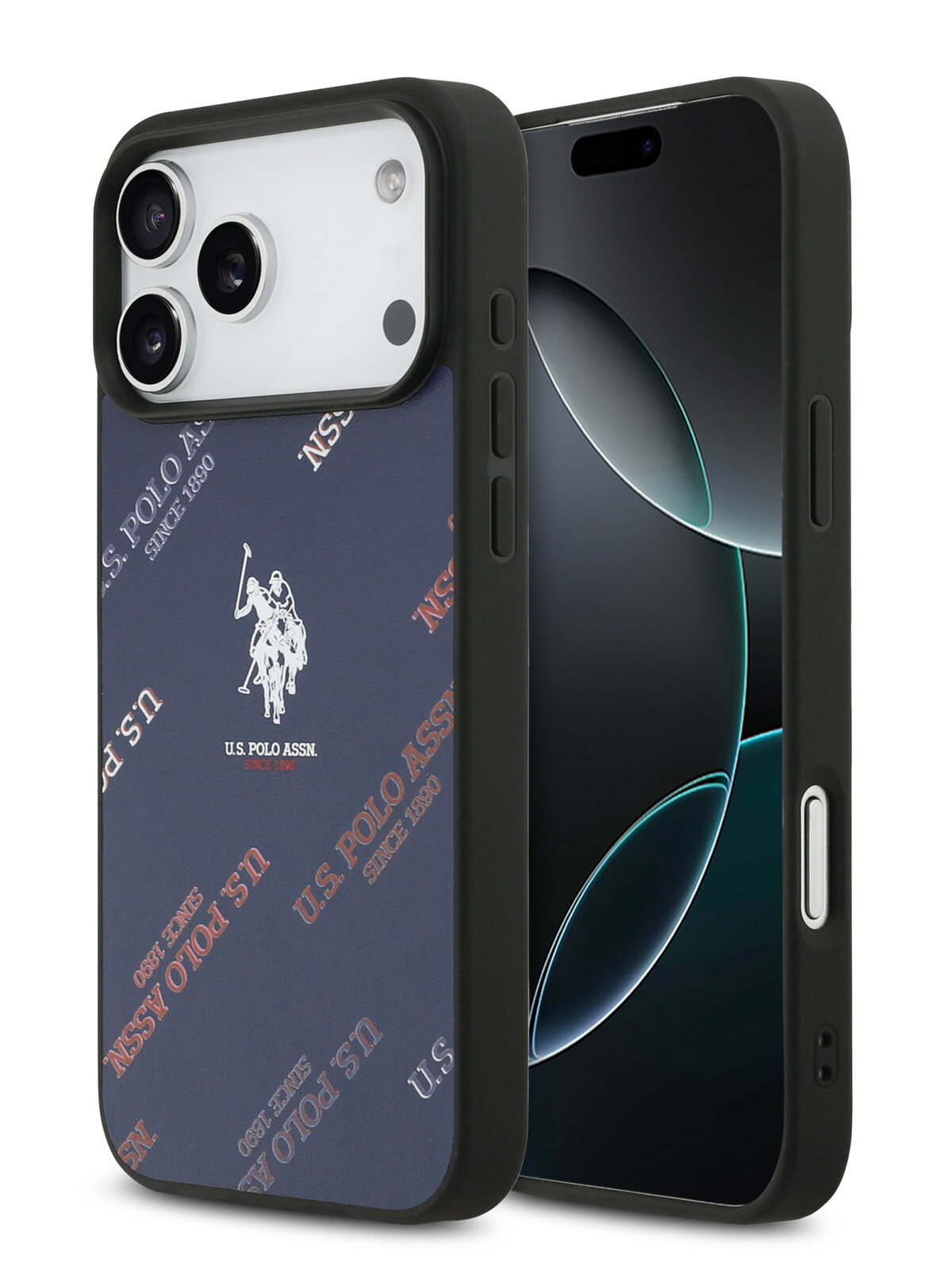 Чехол U.S. Polo на iPhone 17 Pro Max, из гладкой экокожи, с защитной рамкой вокруг камеры, темно-синий