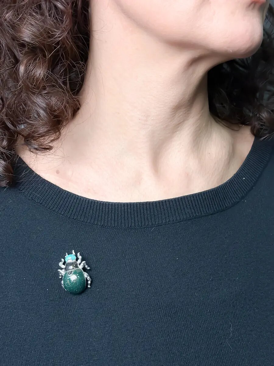 Брошь, серебро, 925 проба, платинирование, аквамарин, эмаль