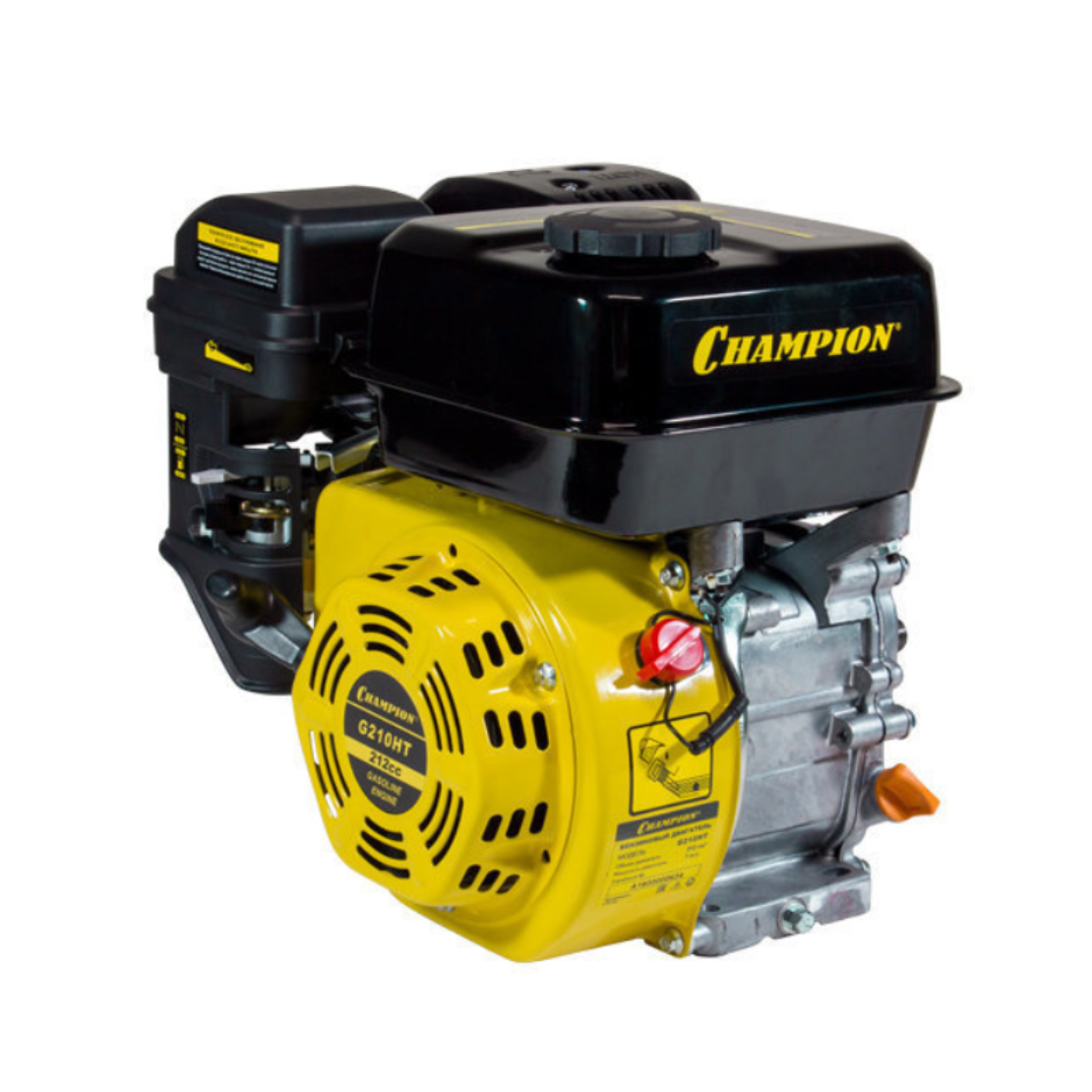 Двигатель бензиновый CHAMPION G210HT, одноцилиндровый, 7 л. с, 4-тактный, бак 3.6 л, желтый