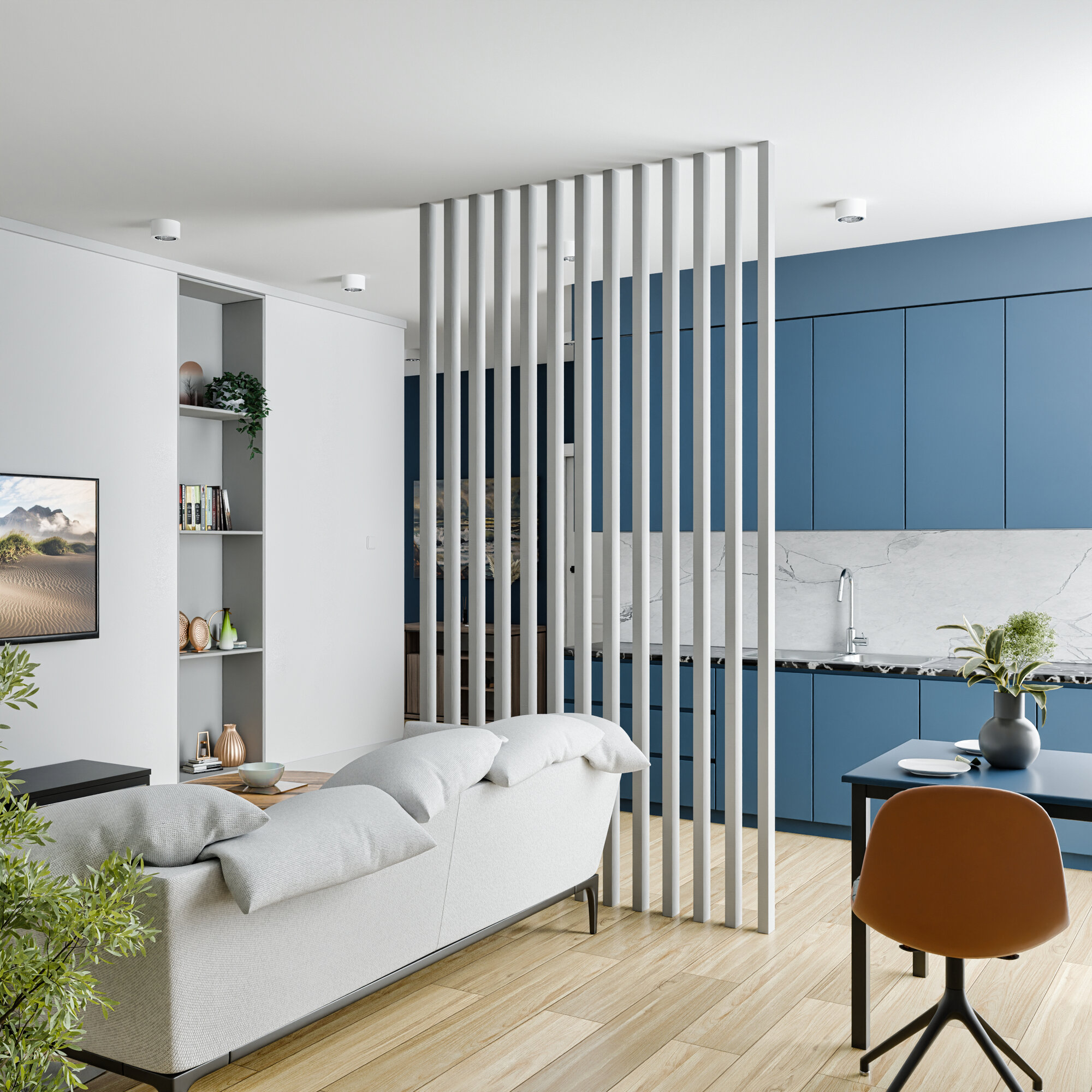 Перегородка из реек для зонирования пространства 1454 мм , Светло-серый