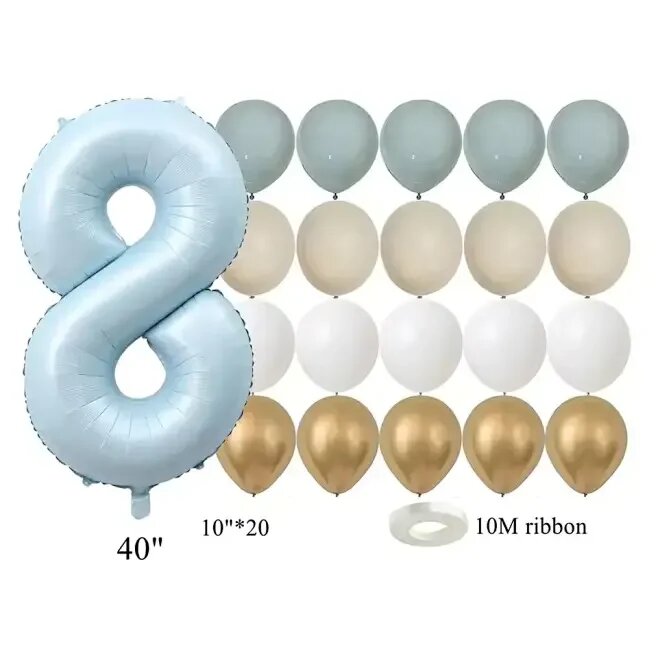 Набор шаров для дня рождения: 8, 22шт, Baby blue