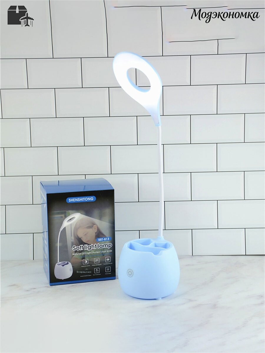 Кольцевая лампа-органайзер для карандашей, 3 уровня яркости, USB-зарядка. Мояэкономка