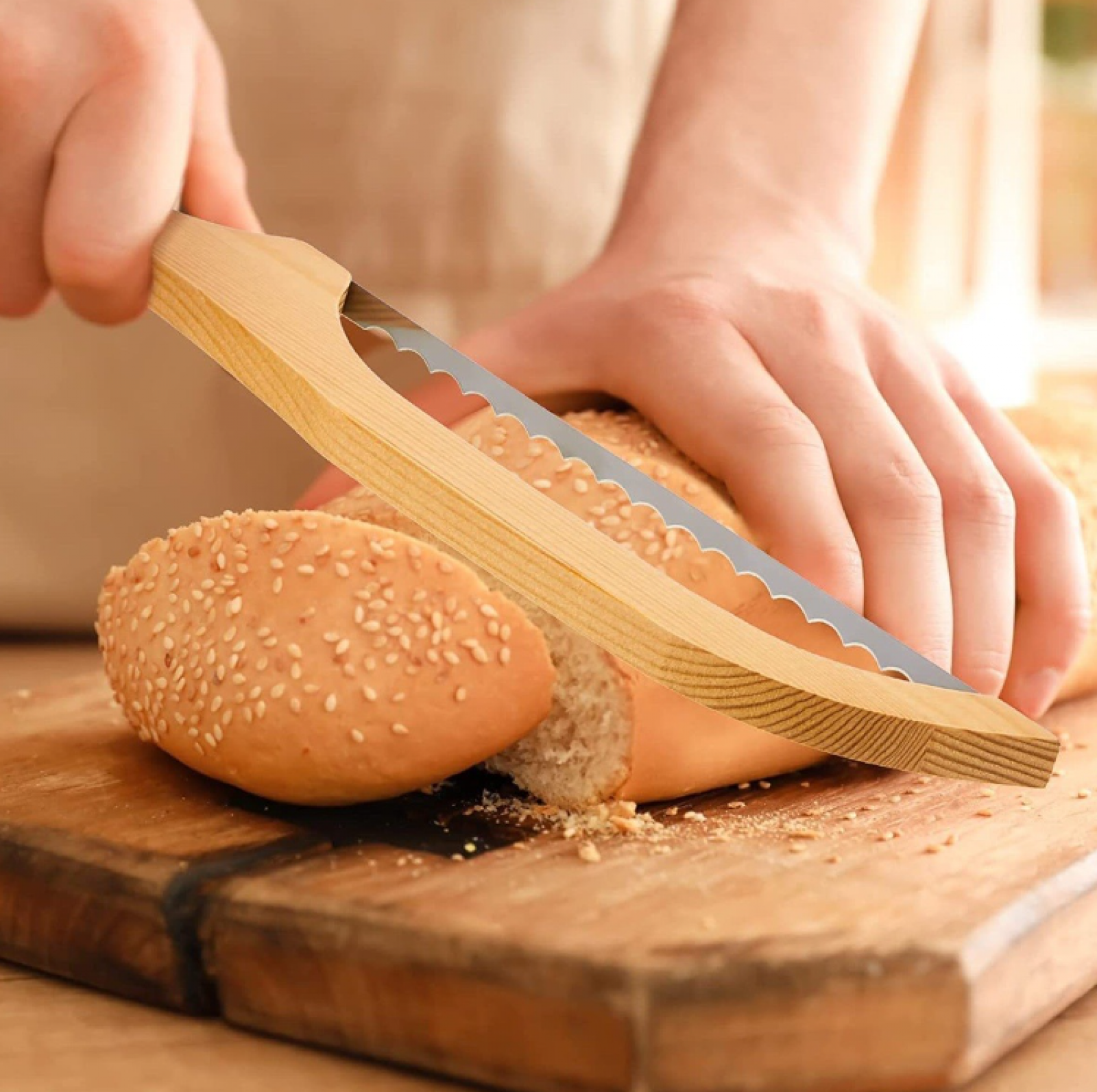 Нож для нарезки хлеба MyPads Y507684 с деревянной рукоятью и острым зубчатым лезвием