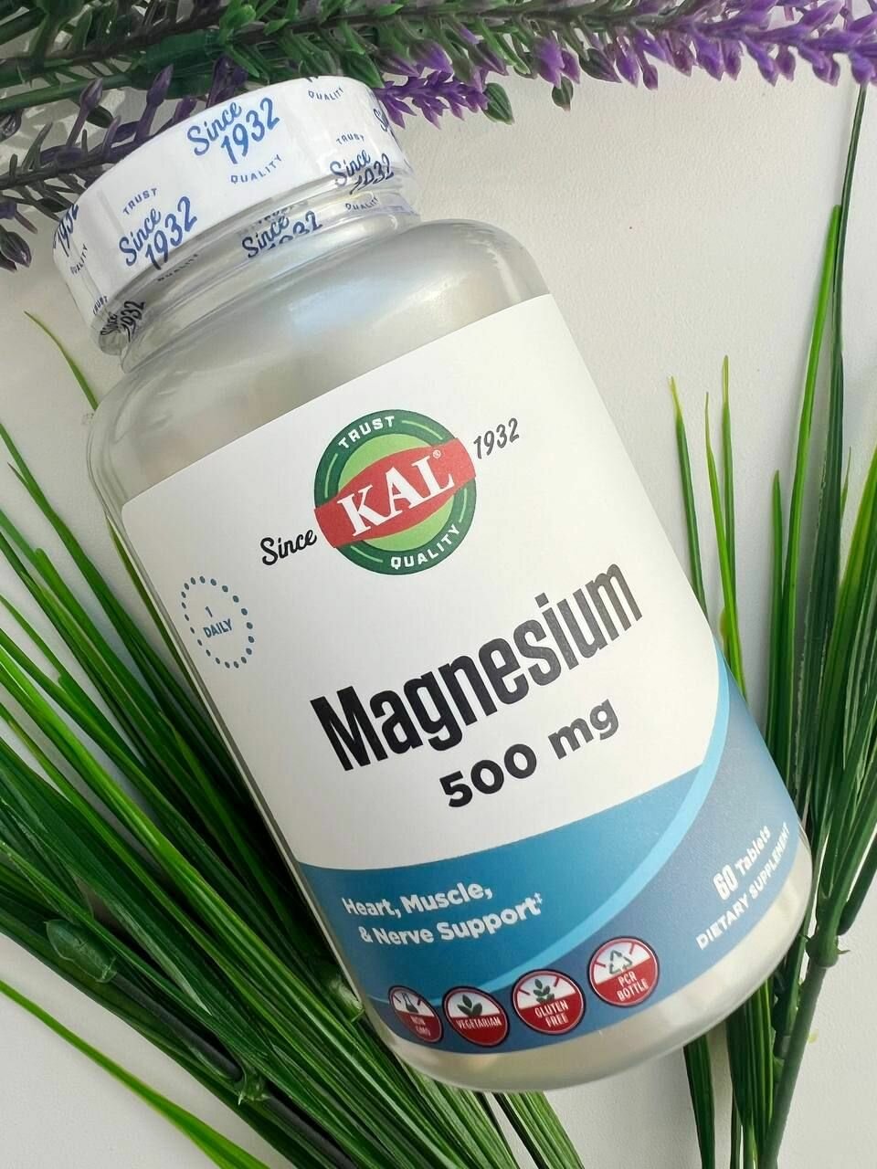 Магний (из оксида, таурата, цитрата, оротата), KAL, Magnesium, 500 мг 60 таблеток
