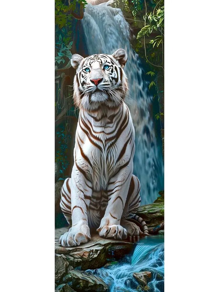 120X50CM Алмазная мозаика/Белый тигр/Круглая картина стразами Полная выкладка/120X50см размер(без подрамника, без рамки)