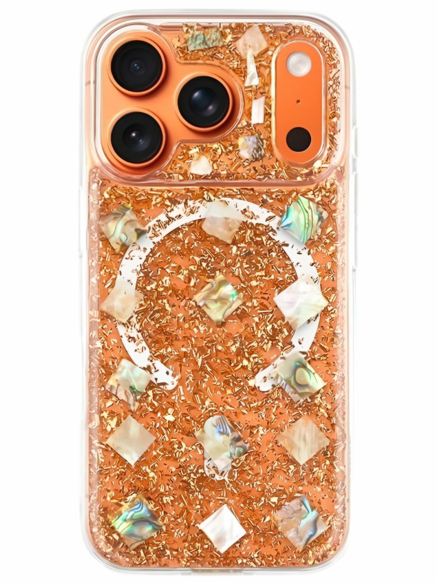 Чехол на iPhone 17 Pro, Mag Flowers c поддержкой беспроводной зарядки, Rose Gold