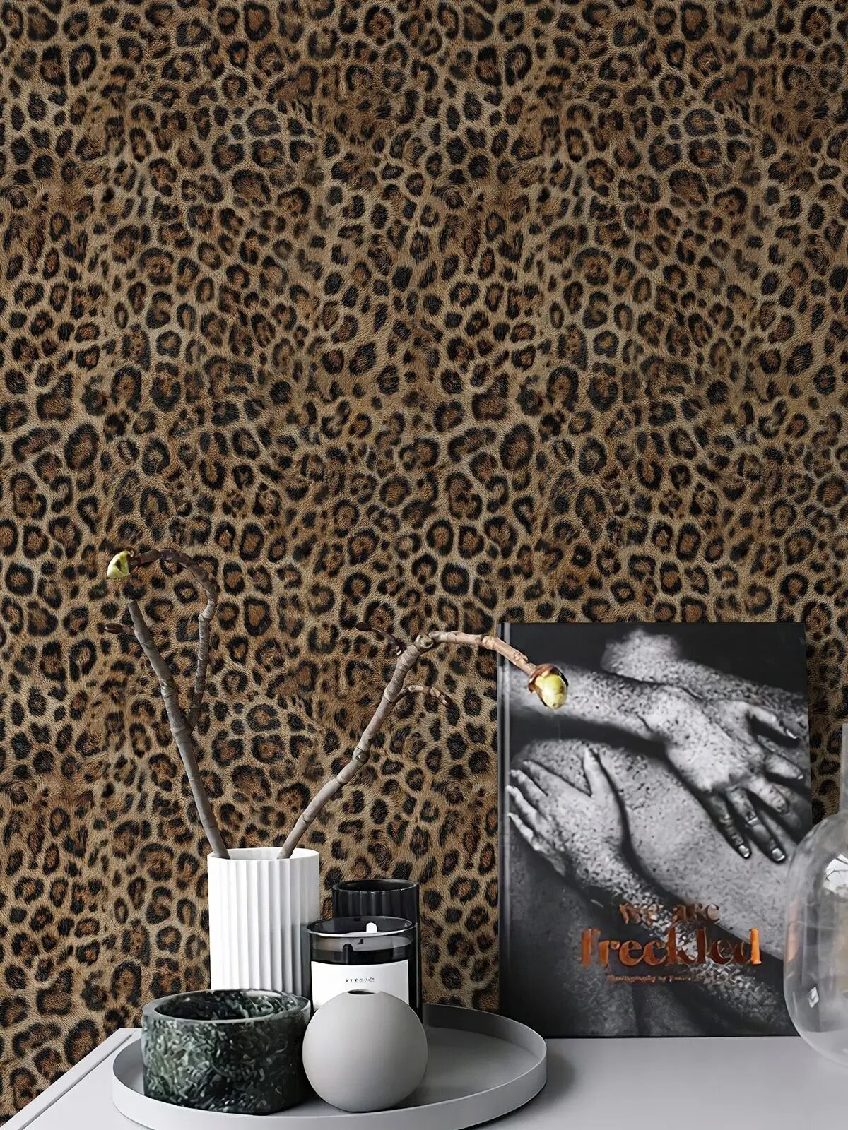 Водонепроницаемые самоклеящиеся виниловые обои, леопардовый принт, темно-коричневый