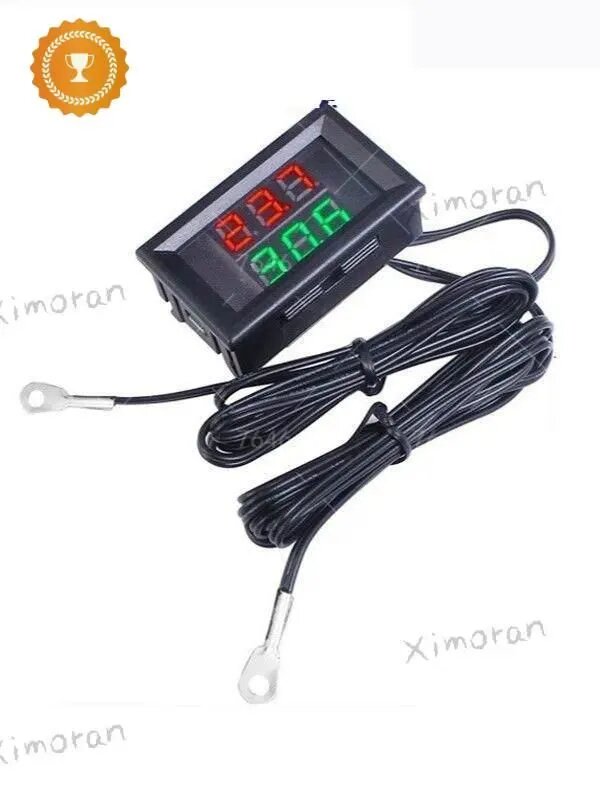 GM -55-+120C Red Green,2-ch, Цифровой двухканальный термометр с выносными датчиками температуры, питание 4-28В, дисплей красный и зеленый, длина кабелей 1 метр