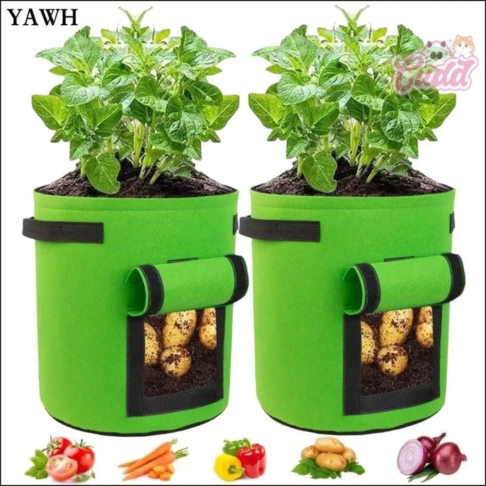 Горшок для цветов, зеленый тканевый мешок для выращивания картофеля, овощей и зелени, с окном для сбора урожая, 2шт